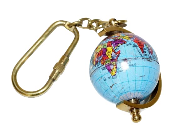Brass golden nautical mini globe key chain world map key ring pieces ...
