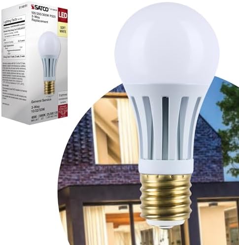 Satco LED Three-Way Lamp, 10/22/33W, Mogul Base, 3000K, White Finish (1 ...