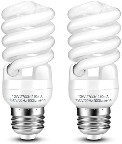 CFL Light Bulbs E26 Base, T2 Spiral 13Watt (60Watt Equivalent) Soft ...