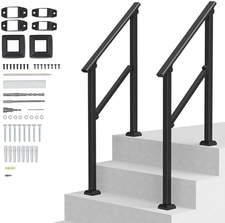 VEVOR Handrails for Outdoor Steps, 2 PCS 2 Step Stair Hand Rail Kit ...