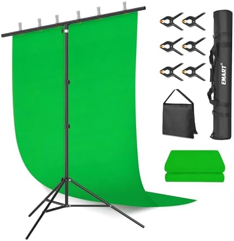 EMART Green Screen Background with Stand, 1.5x2.0m(5x7ft) Greenscreen ...
