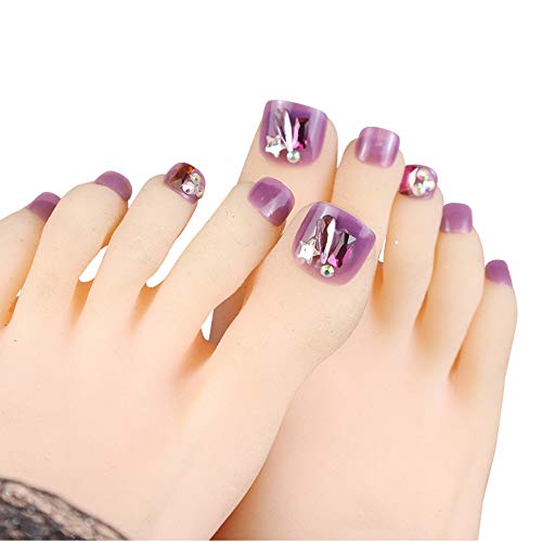 Amazon.com: 24pcs Press On Toenails Purple Crystal Toe Nails Acrylic ...