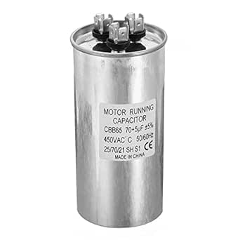 PATIKIL 70+5uF ±5% 70/5MDF 450V AC Fan Start Capacitor, CBB65 Circular Dual Run Capacitor for AC ...
