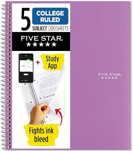 Amazon.com : Five Star Spiral Notebook + Study App, 5 Subject, College ...