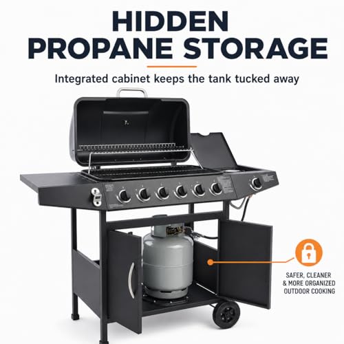 6-Burner Propane Gas Grill with Side Burner, 59,000 BTU Outdoor BBQ ...