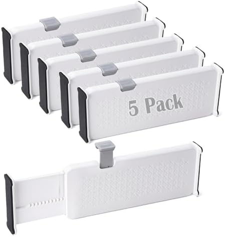 Lifewit 5 Pack Drawer Dividers Plastic 4" High, 11-17" Adjustable ...