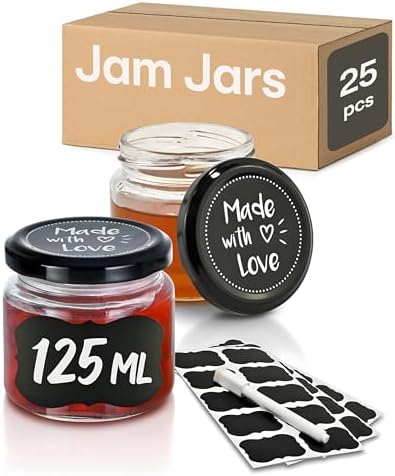 Jam Jars with Lids 125ml/4.40oz - 25 Small Glass Preserve Pots with ...