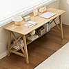 Amazon.com: NELYE Extra Long Desk with Bookshelf - Wooden Home Office ...