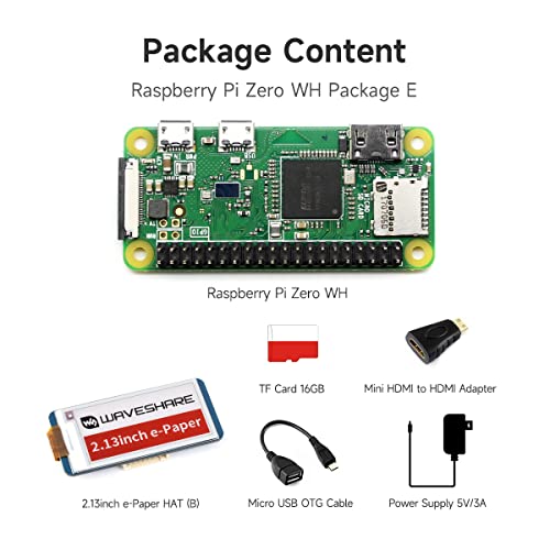 Waveshare Zero WH Package E,Compatible with Raspberry Pi,with 2.13inch ...