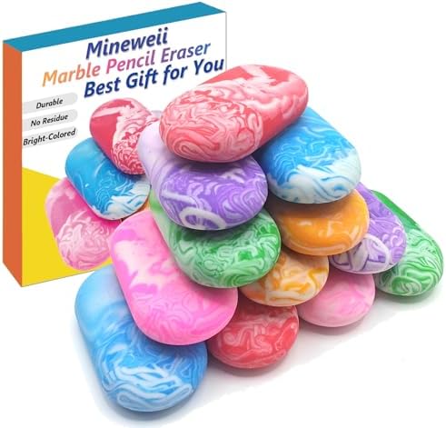 Amazon.com : Mineweii Marble Pencil Eraser, 12 Pack Multicolored Large ...