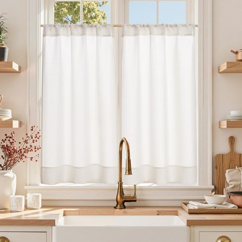Amazon.com: jinchan White Kitchen Curtains 36 Inch Length Textured ...