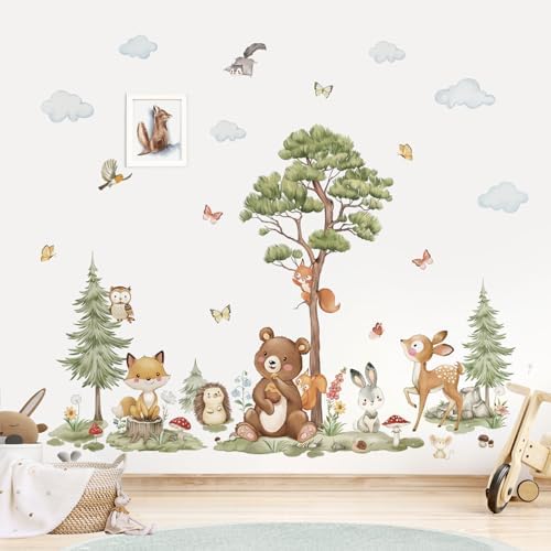 Amazon.com: wondever Woodland Animals Wall Stickers Large Pine Tree ...