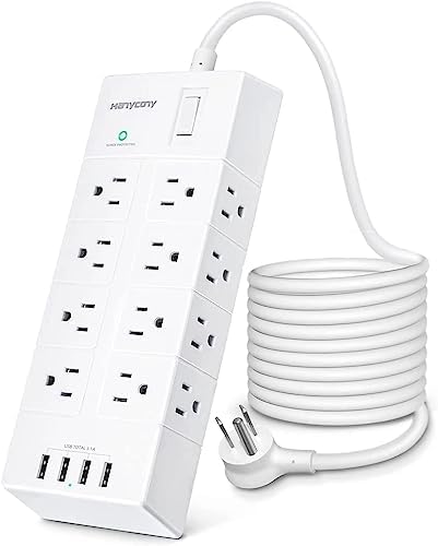 Extension Cord 10 Ft, Power Bar Surge Protector with 16 Outlets 4 USB ...