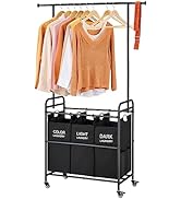 Amazon.com: Tajsoon Laundry Cart with Hanging Rack, Metal Laundry ...