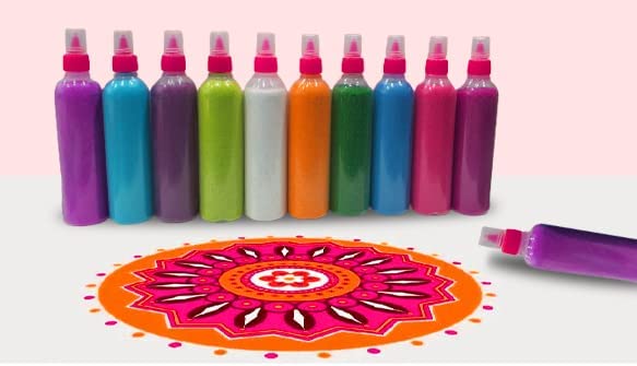Buy P4U Traders Eco Friendly 10 Colors Rangoli Powder Bottles for ...