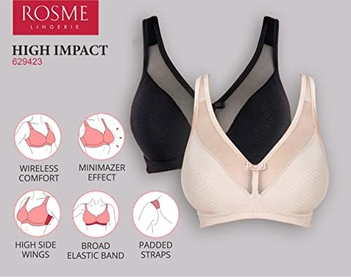 Rosme Womens Wireless Bra with Padded Straps, Collection High Impact ...
