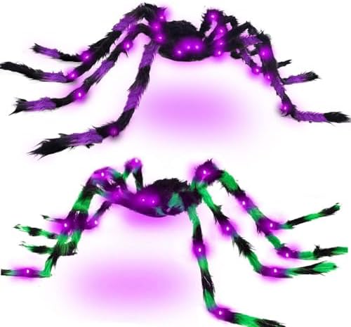 Amazon.com: 2 Pack Halloween Giant Spider Decorations,Scary 5FT Light ...