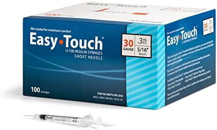 Amazon.com: EasyTouch U-100 Insulin Syringe with Needle, 30G 0.5cc 5/16-Inch (8mm), Box of 100 ...