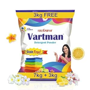 Vartman Double Power Detergent Powder 10kg (7kg+3kg Free) | Enzymatic Stain Removal | Jasmine ...