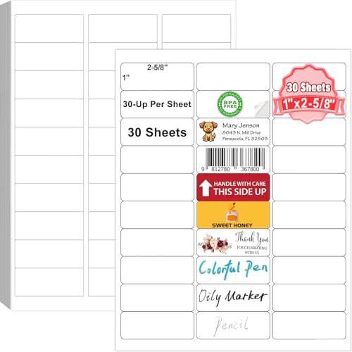 Amazon.com : 30 UP Labels 1"x2-5/8" Mailing Labels Shipping Address FBA ...