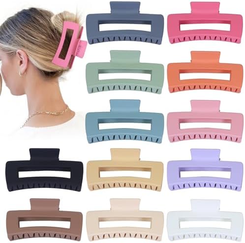 Amazon.com: Sisiaipu 4.1 Inch Jumbo Hair Clips - 12 Pcs Colorful Square ...
