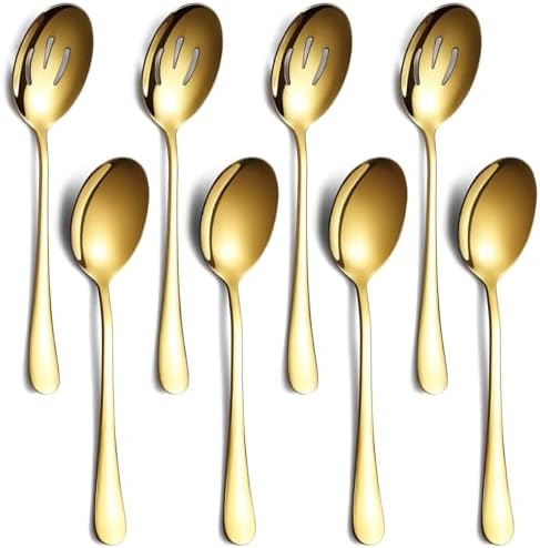 Amazon.com | Gold Serving Spoons 8 Pieces, ReaNea Stainless Steel ...