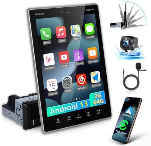 Amazon.com: [2+64G] Android Single Din Carplay Radio - 9.5 Inch Movable ...