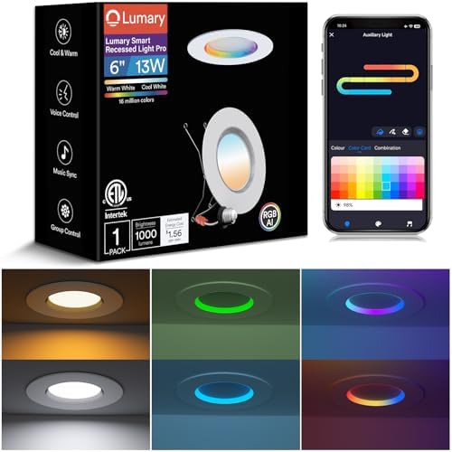Lumary Smart Retrofit LED Recessed Lighting 6 Inch w/RGB Ring, 11W+2W ...