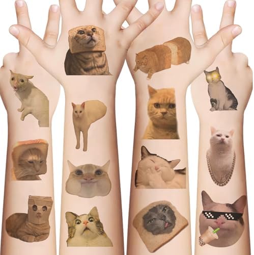 Amazon.com : CHARLENT Cute Cat Meme Temporary Tattoos - 74 Individually ...