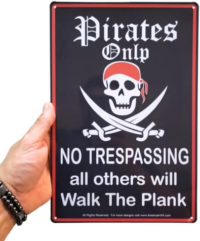 Amazon.com: AMERICAN WIT 8" x 12" Metal Tin Sign (Pirates Only - No ...