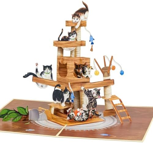Amazon.com: POPWOW Cat Tree Pop Up Card, Funny Cats, 3D Greeting Card ...