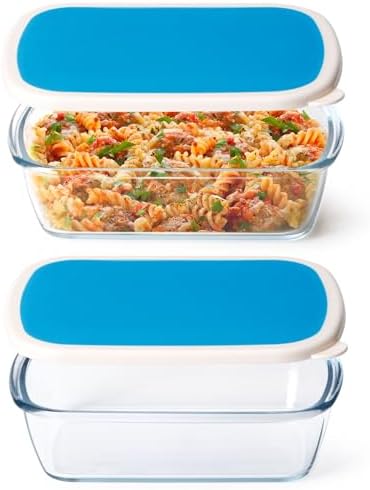 Amazon.com: 1.5QT Rectangle Small Glass Baking Dish with Lid Set of 2 ...