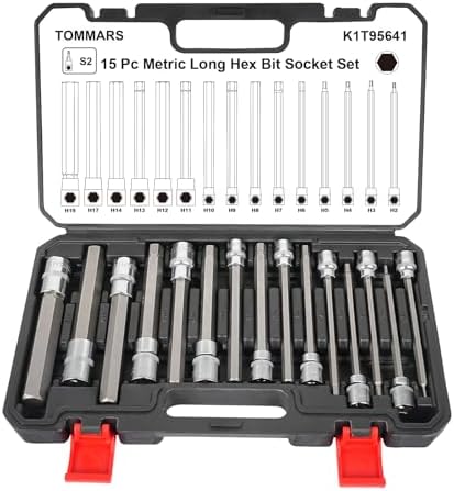 TOMMARS 15-PC Metric Long Hex Bit Socket Set, Extra Long Socket Set S2 ...