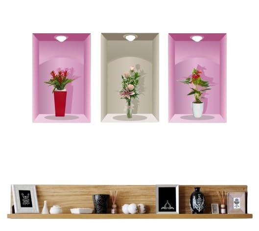 Blooming Flower Pot Wall Decals 3 Pieces 3D Beautiful Decal Flower Pot ...