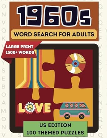 1960s Word Search Puzzle for Adults and Seniors: Large Print Puzzle ...