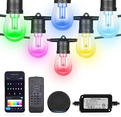 Queker Outdoor String Lights 50ft, Smart Color Changing Waterproof ...