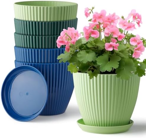 Amazon.com : Worth Garden Plastic Round 8" Plant Pots - Set of 6 ...