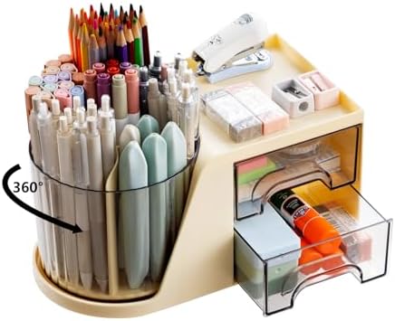 Moikiwi Desk Organizer - 360-Degree Rotating Pen Holder with 6 ...