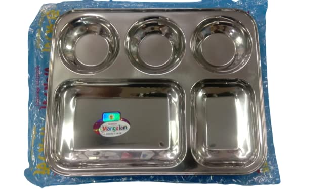KITCHEN KING5 in1 Compartment Divided Plate - Bhojan Thali Steel - Mess ...