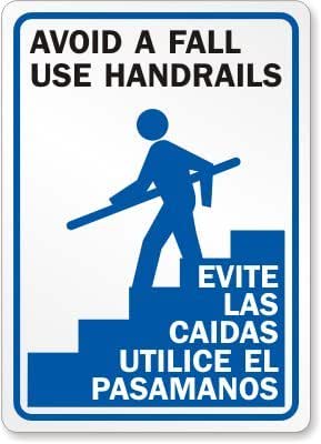 Avoid A Fall Use Handrails (with graphic) (Bilingual), Adhesive Signs ...