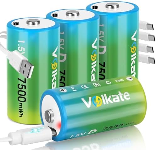Amazon.com: volkate Rechargeable D Cell Batteries 4 Pack, 1.5V 7500mwh ...