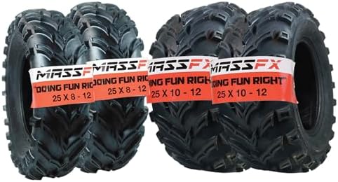 Amazon.com: MASSFX 25x8-12 Front (2) & 25x10-12 Rear (2) Tire Set for ...