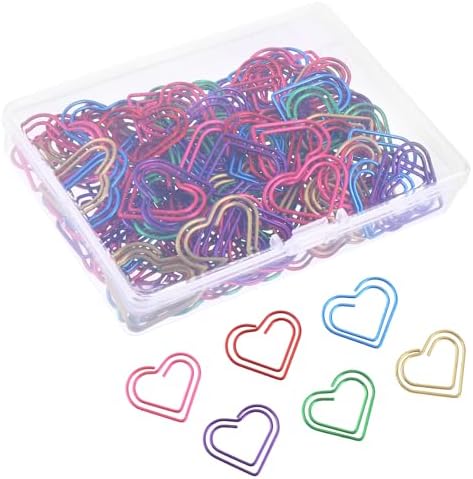 100PCS Colorful Heart Paper Clips - Metal Small Cute Funny Shaped Clips ...