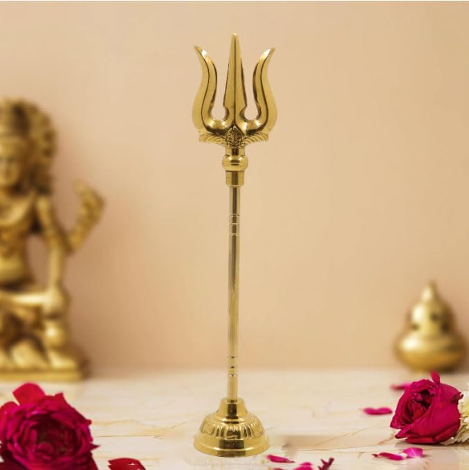 Buy Spillbox Golden Brass Soolam Amman Trishul Brass with Round Base ...