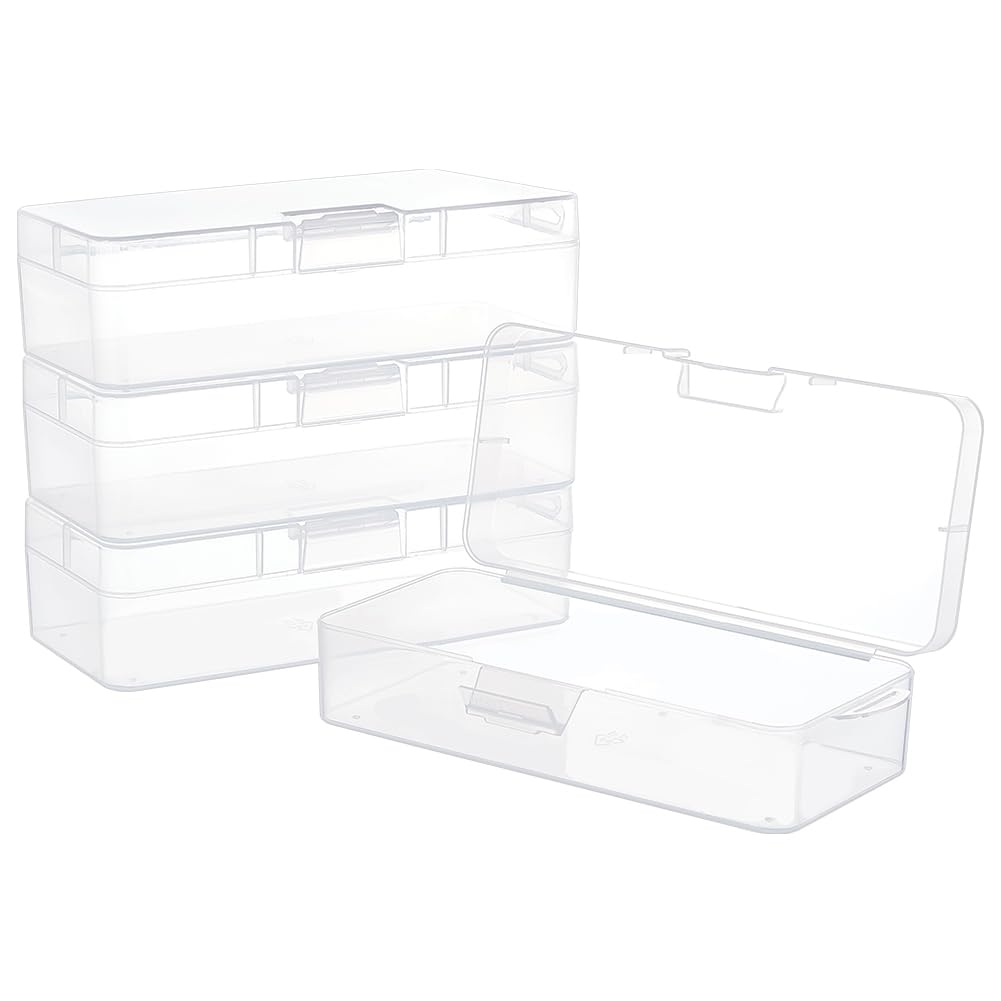 BENECREAT 4 Packs Rectangle Plastic Container Box, 18x7.5x4.7cm Clear ...