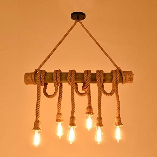 ALETO 6 Heads Hemp Rope Hanging Lamp Retro Industrial Rope Lamp Bar ...