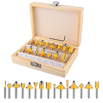 Gueenky 15 Pieces Router Bits, 6.35mm 1/4 Inch Shank Router Bits Set ...