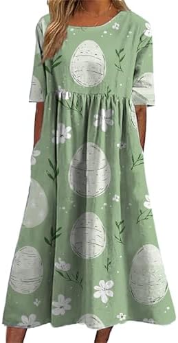 Boho Cute Rabbit Print Midi Dress for Women Loose Plus Size Short Half ...