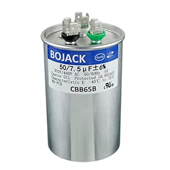 BOJACK 50+7.5 uF 50/7.5 MFD ±6% 370/440 V AC CBB65 Dual Run Circular Start Capacitor for AC ...