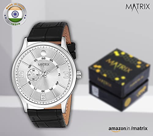 Matrix Men's Signature Two Hands & Cut Glass with Leather Strap Analog ...